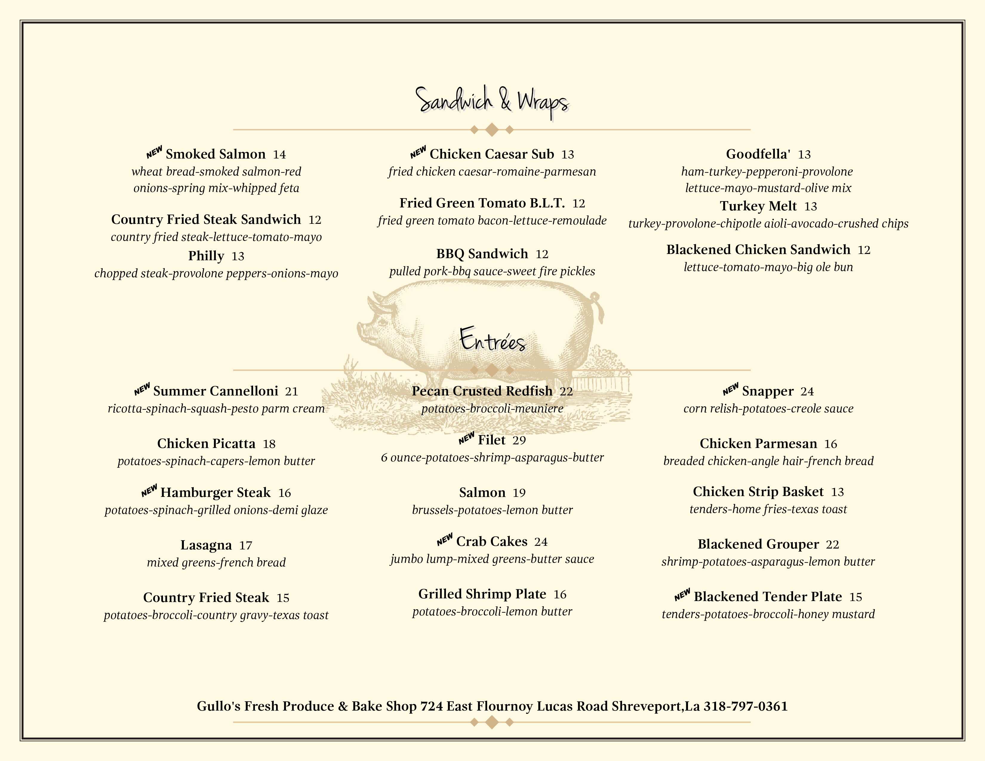 Menu | Gullo's Fresh Produce & Bake Shop| Shreveport, LA